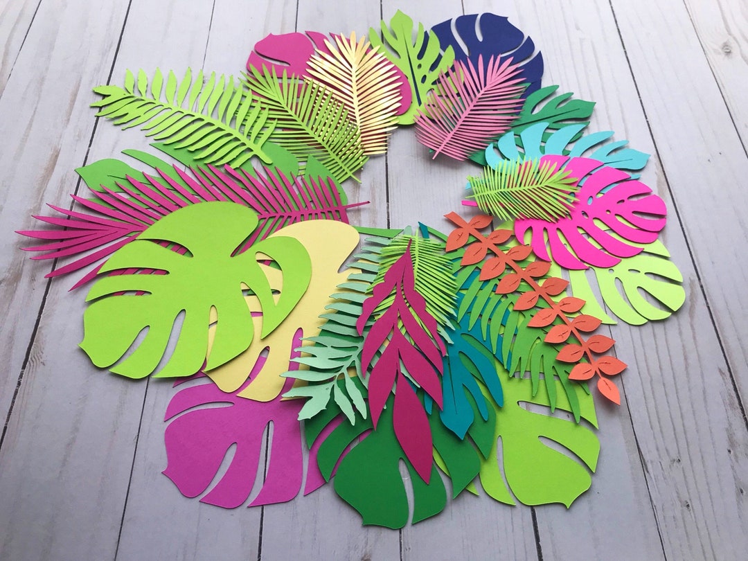 Tropical Paper Leaves Cut Outs, Pack of 25 Assorted Leaves in 10 Inches ...
