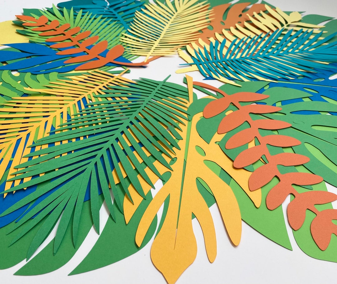 Tropical Paper Leaves Cut Outs, Pack of 25 Assorted Leaves in 10 Inches ...