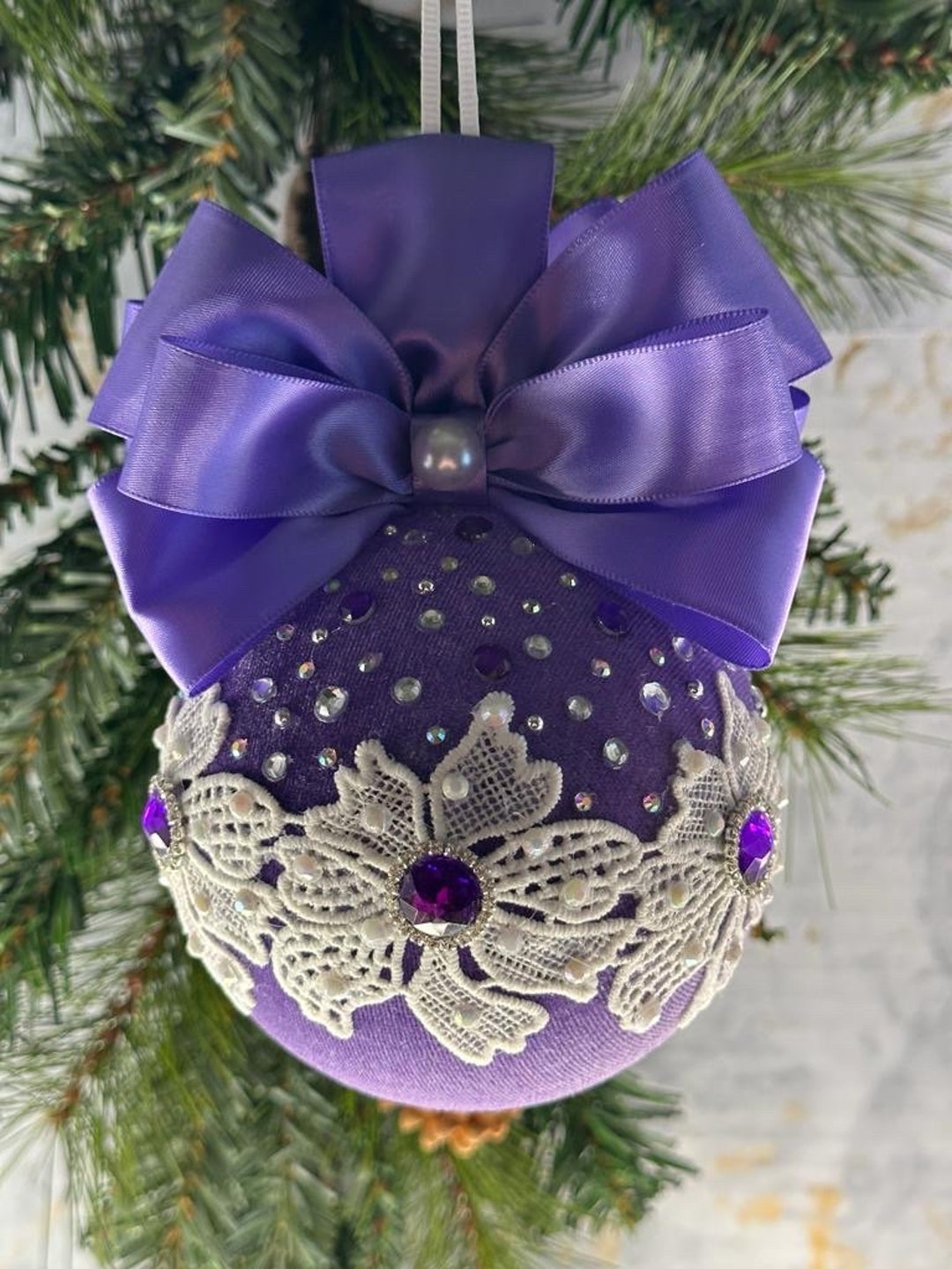 Handmade Purple Christmas Ornament, Velvet Christmas Tree Bubble ...