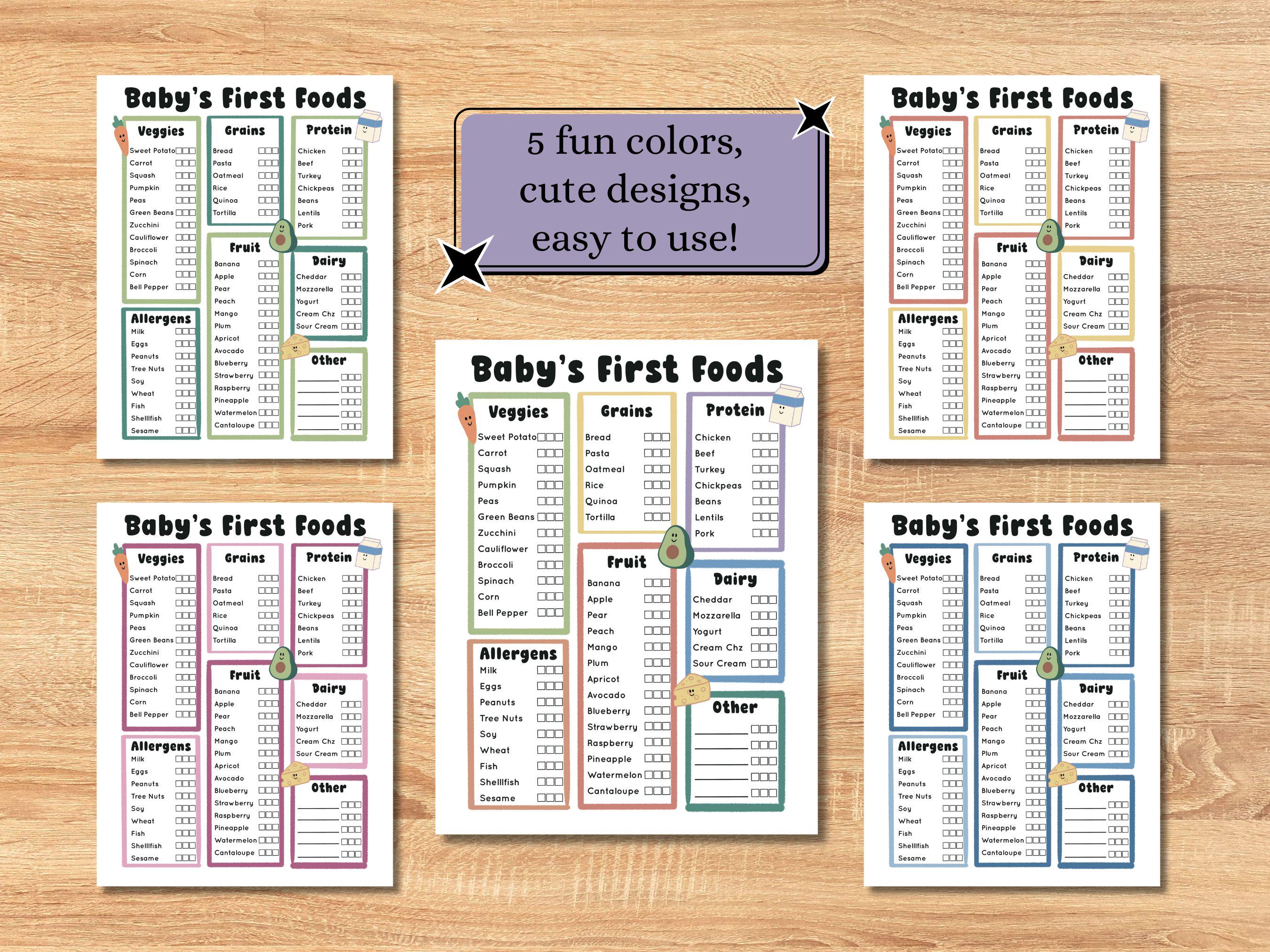 Baby’s First Foods Checklist Bundle | Infant Feeding Chart Printable ...