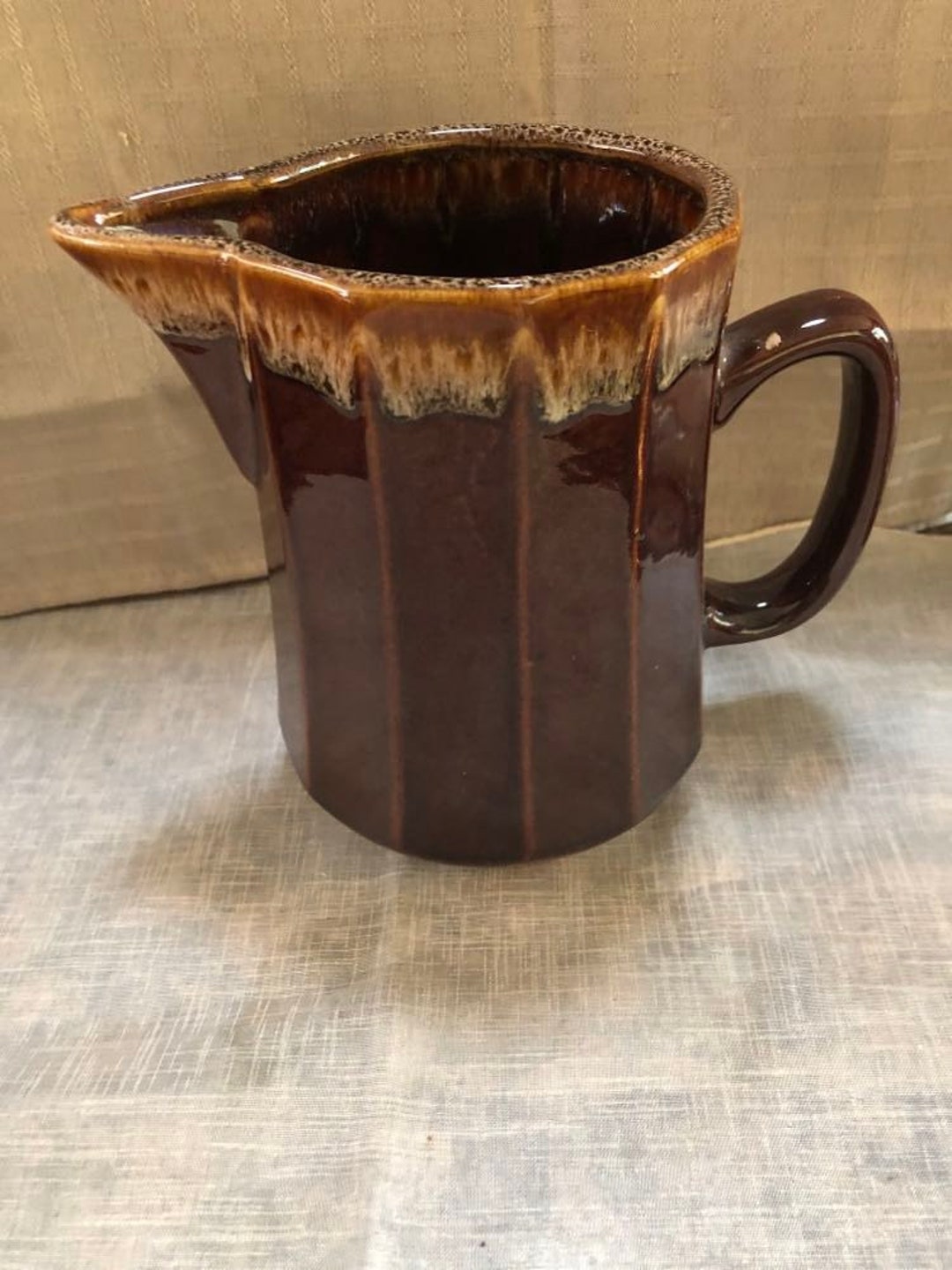 Vintage Brown Drip Glazed Pitcher - Etsy