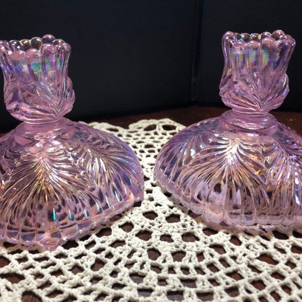 Pink Iridescent Fenton Glass Candle Holder - Etsy