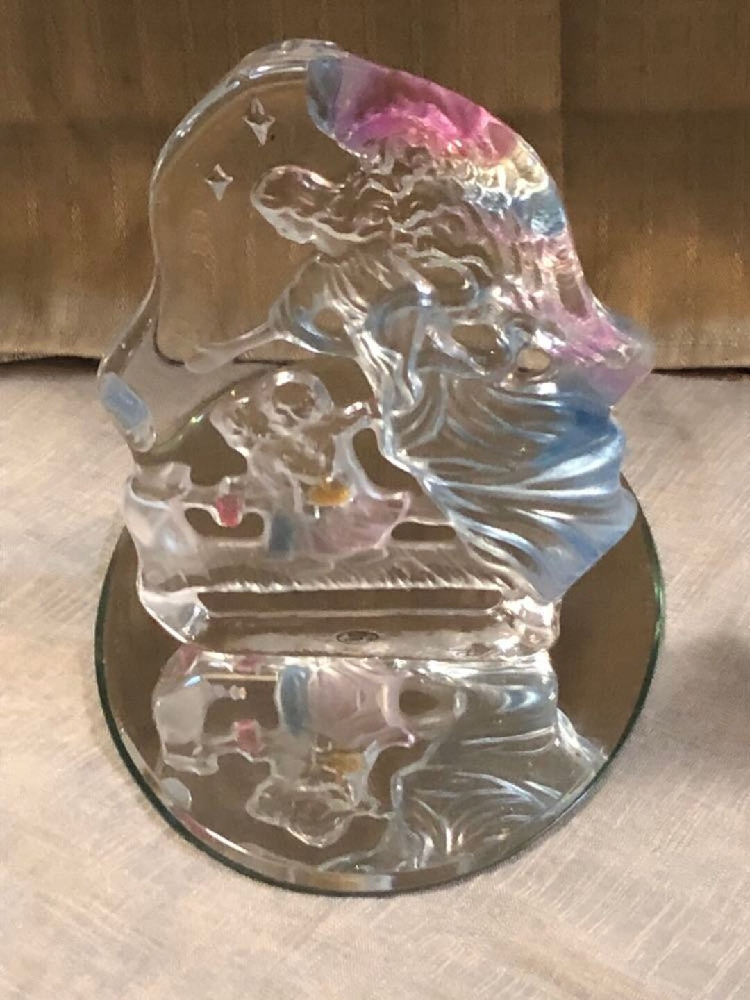 Solid Glass Etched Crystal Guardian Angel Figurine With Mirror - Etsy