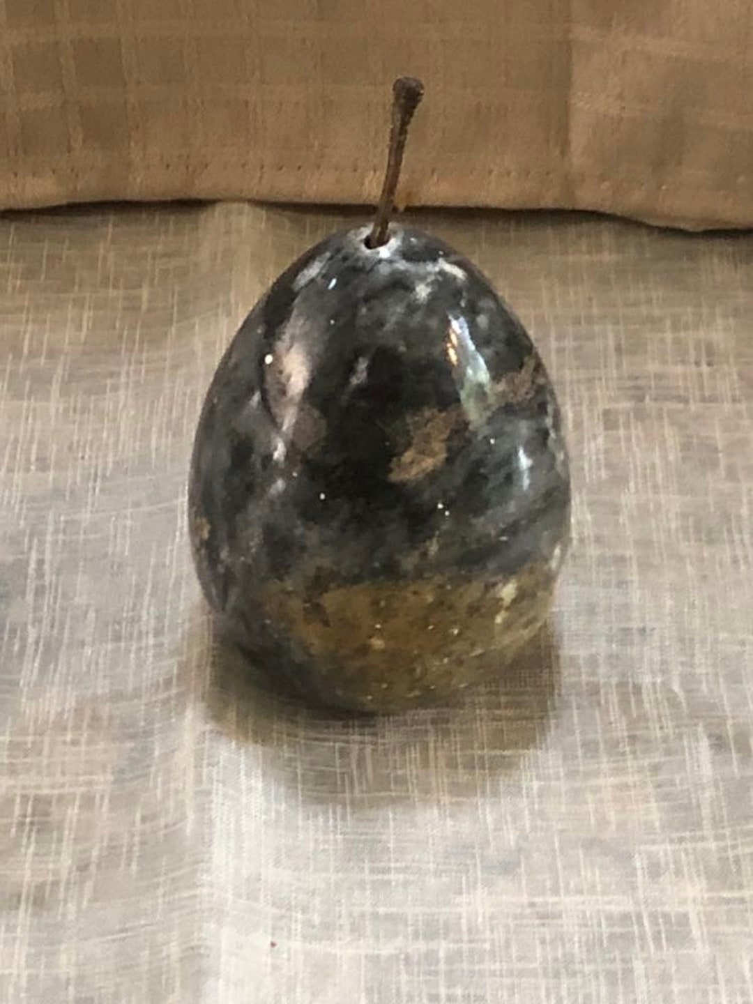 Vintage Alabaster Pear Paperweight Black and Gray - Etsy