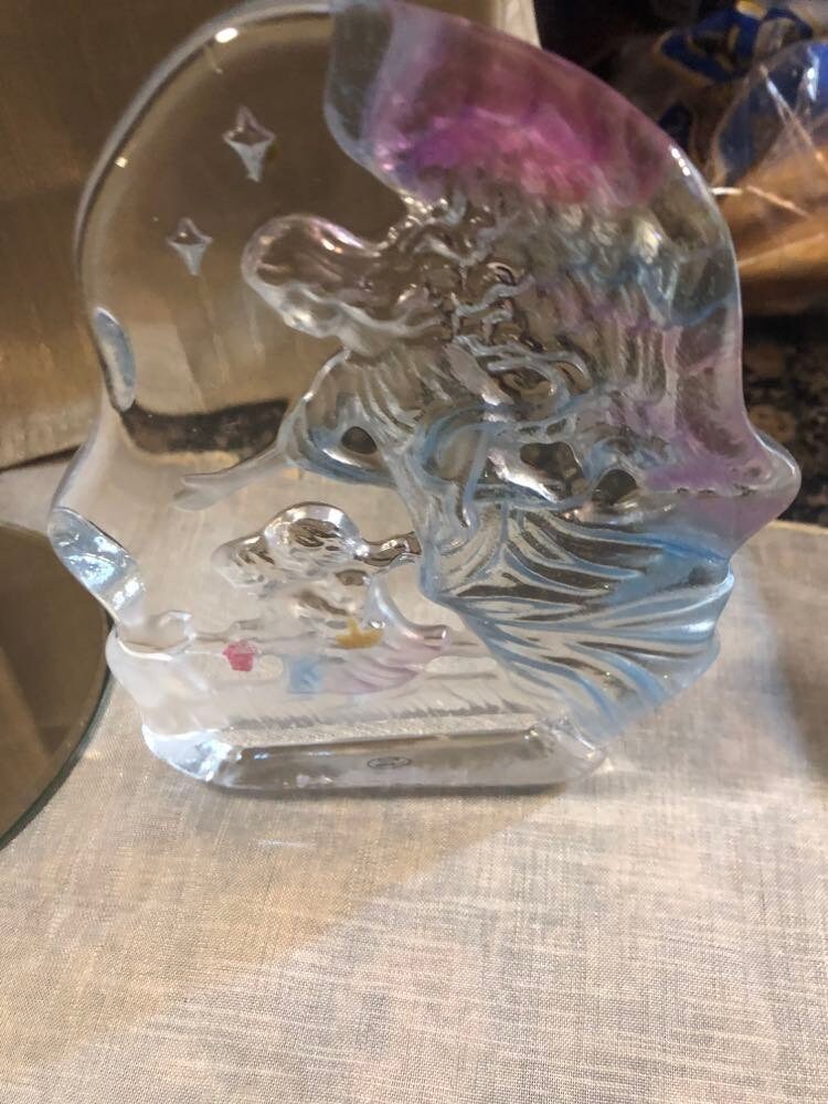Solid Glass Etched Crystal Guardian Angel Figurine With Mirror - Etsy