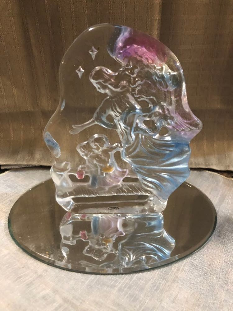 Solid Glass Etched Crystal Guardian Angel Figurine With Mirror - Etsy