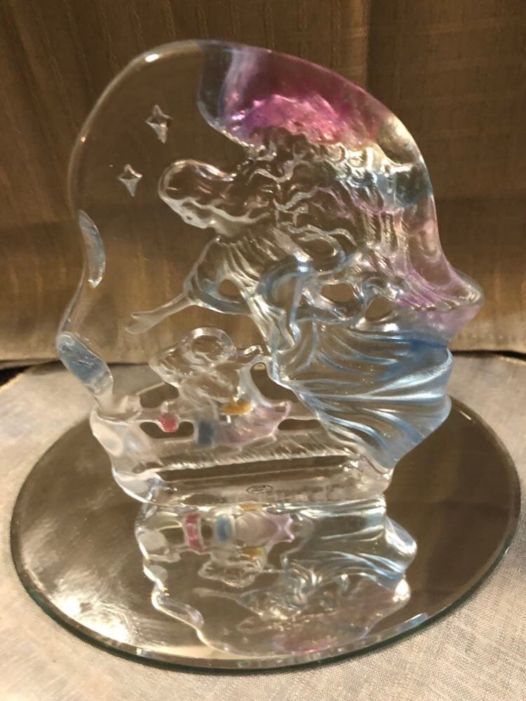 Solid Glass Etched Crystal Guardian Angel Figurine With Mirror - Etsy