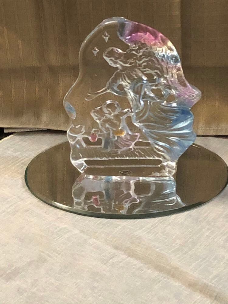 Solid Glass Etched Crystal Guardian Angel Figurine With Mirror - Etsy