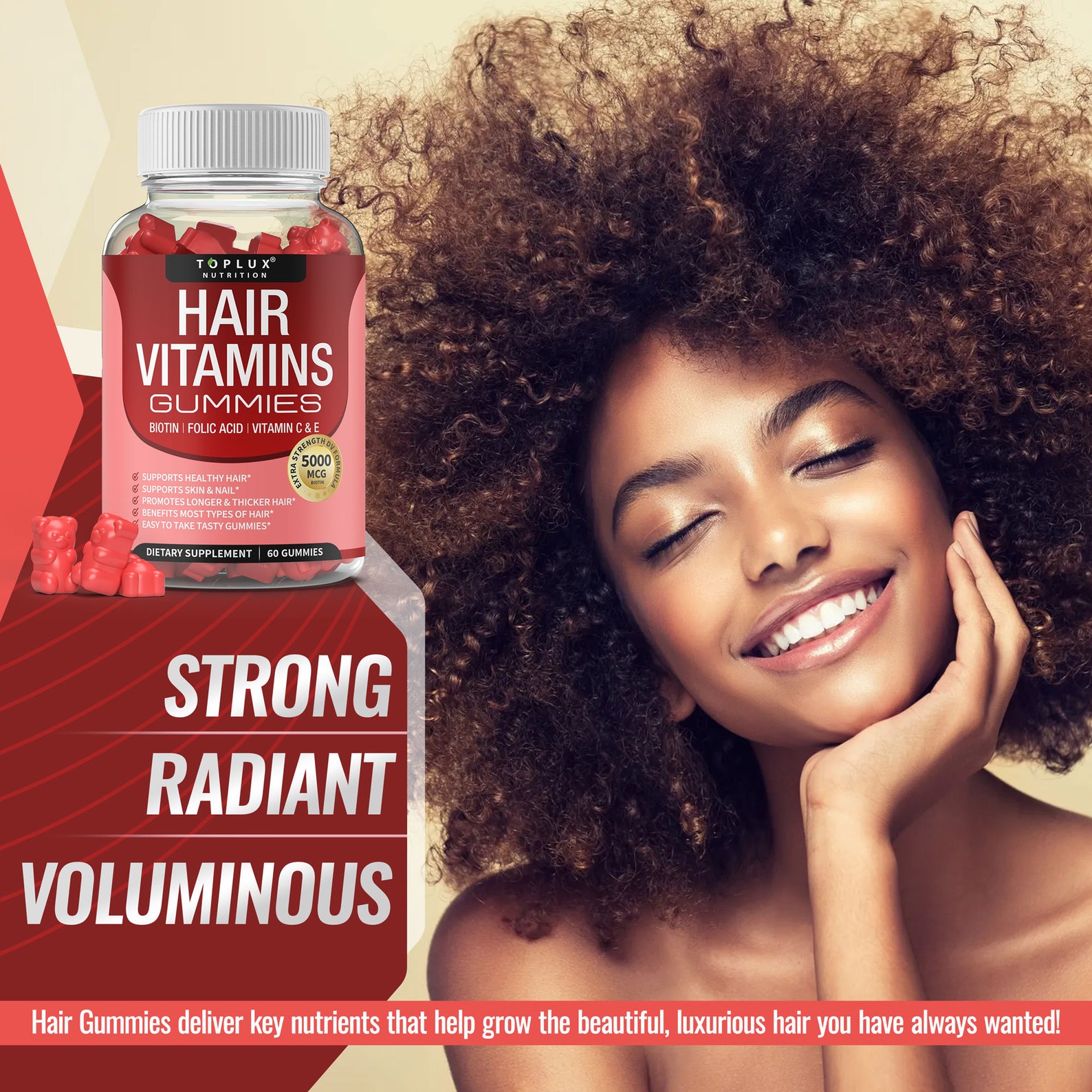 Hair Vitamin Gummies for Natural Hair Growth Support 5000 Mcg Biotin - Etsy