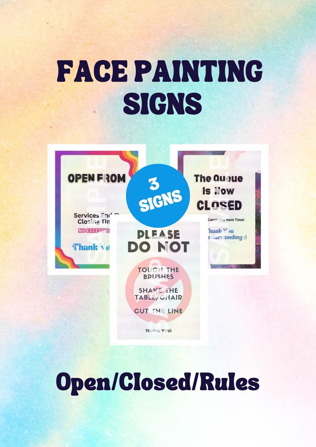 Face Painting Signs (open + Closed + Rules) - Printable Face Paint ...