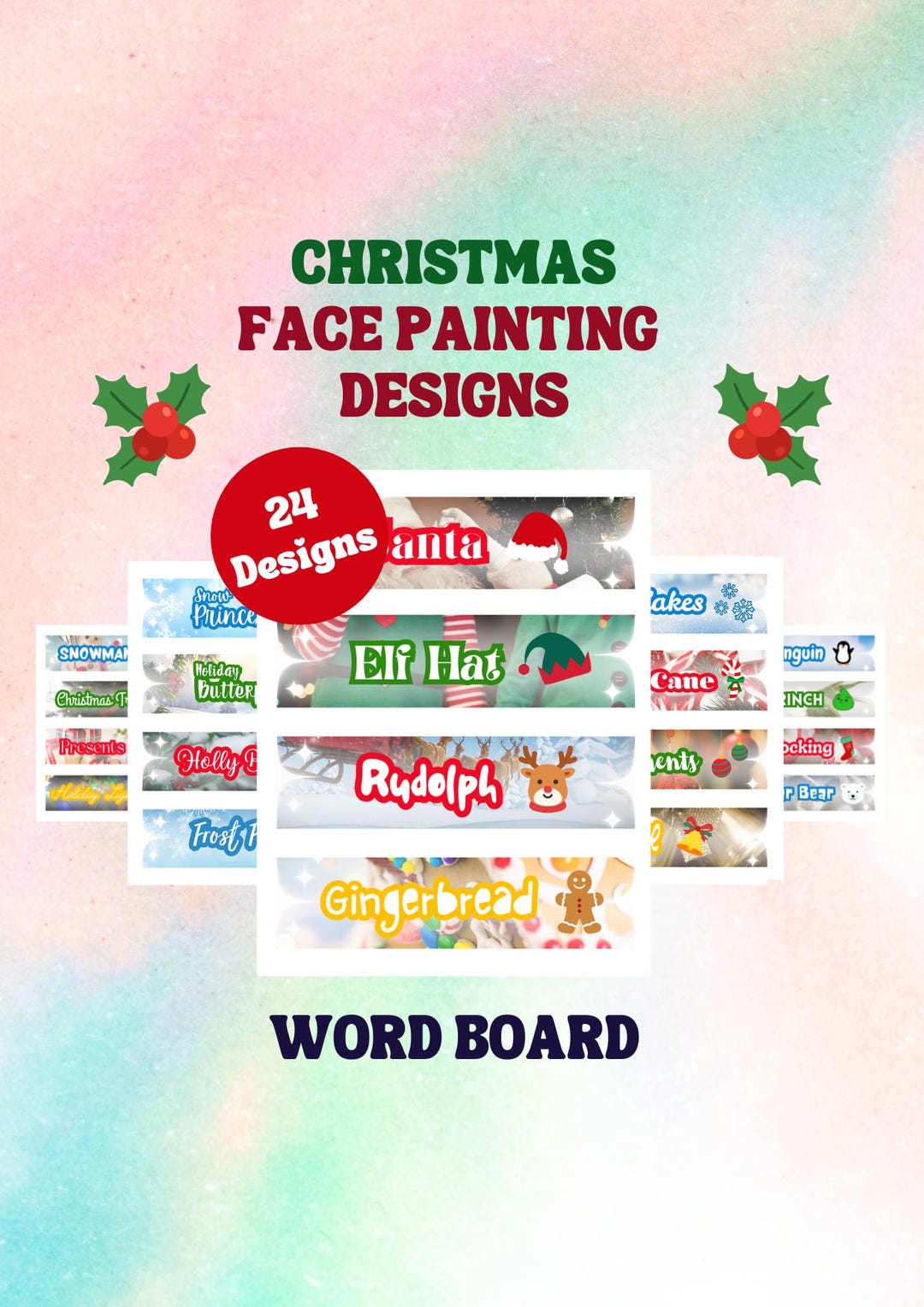 Christmas Face Painting Word Board Menu - 24 Winter Holiday Themed ...