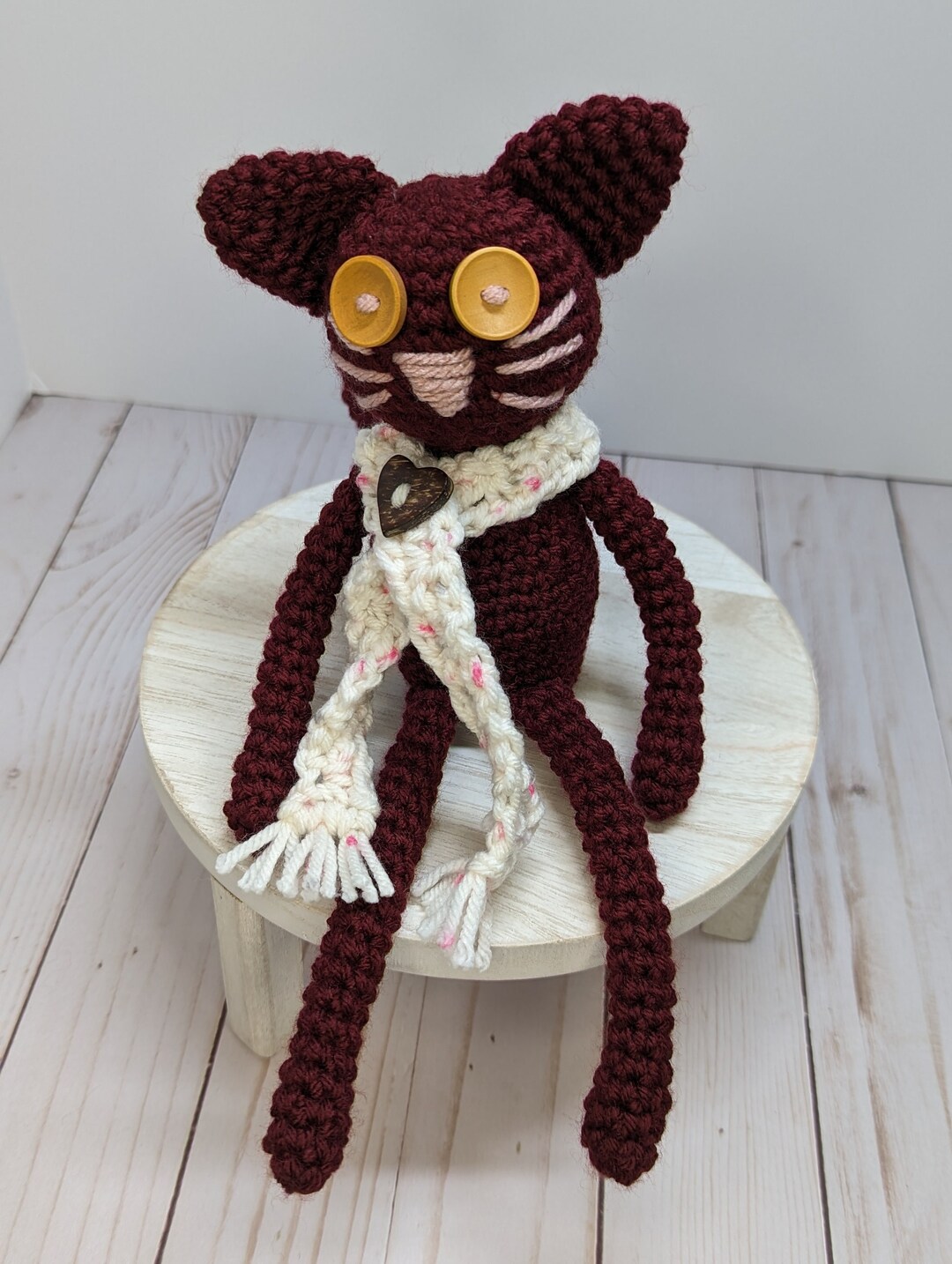 Crochet Cat Plush, Maroon Cat, Stuffed Animal Cat, Kitty Plush, Stuffed ...