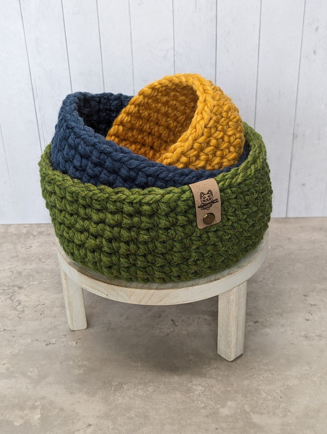 Crochet Wool Nesting Baskets Set, Decorative Handmade Storage Bowls - Etsy