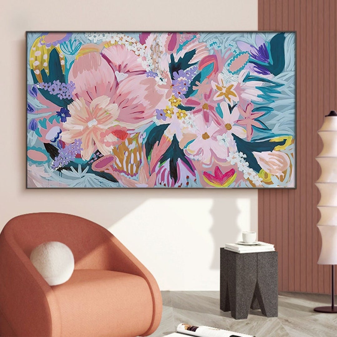 Bunte Blumen und Flora Wandkunst Original Abstrakte Extra Große Messer Palette Malerei ...