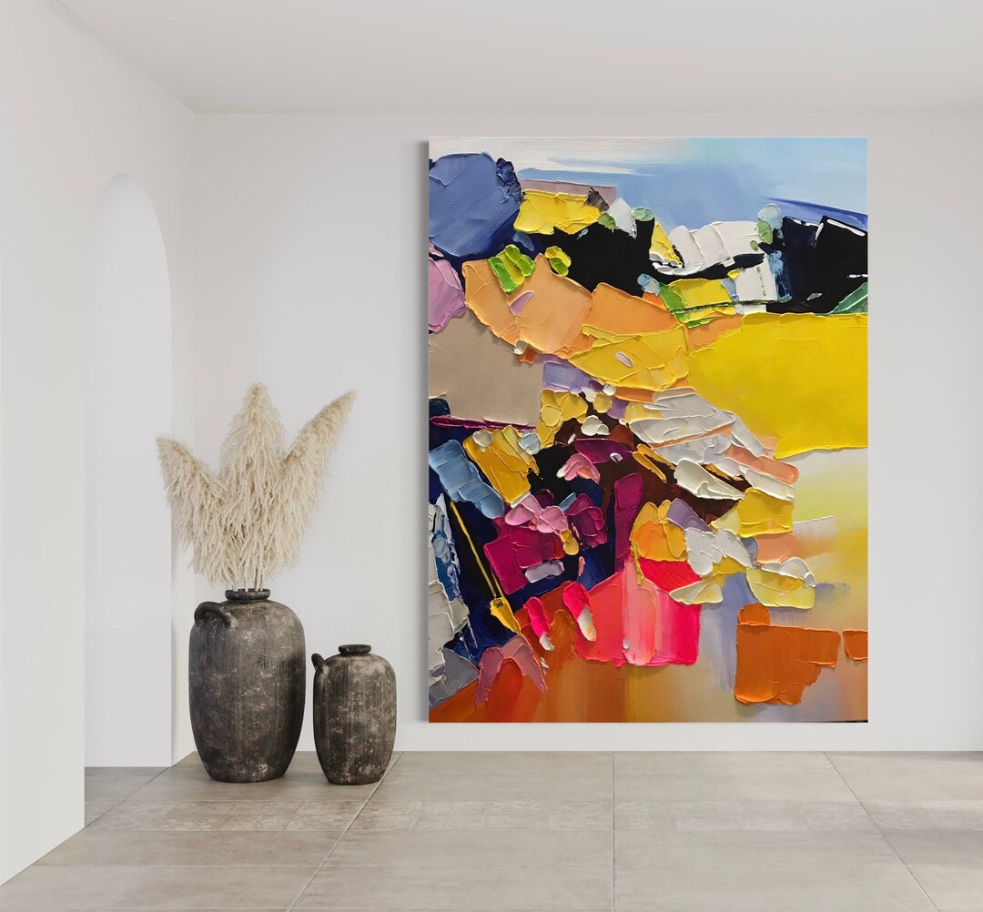 Red Green Bright Colors Abstract Art 3D Landscape Thick Texture Modern ...