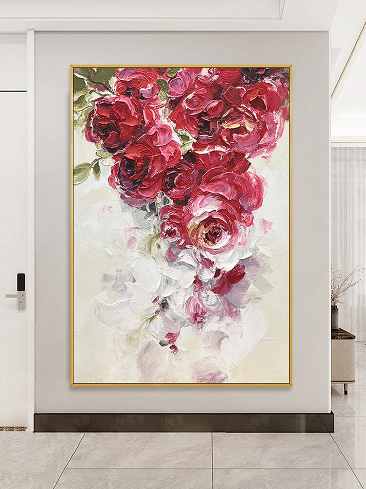 Thick Textured Red Roses Wall Art Original Abstract Extra Large Knife ...