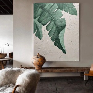 Drooping Green Leaves Canvas Art, Abstract Extra Large Brushstrokes ...