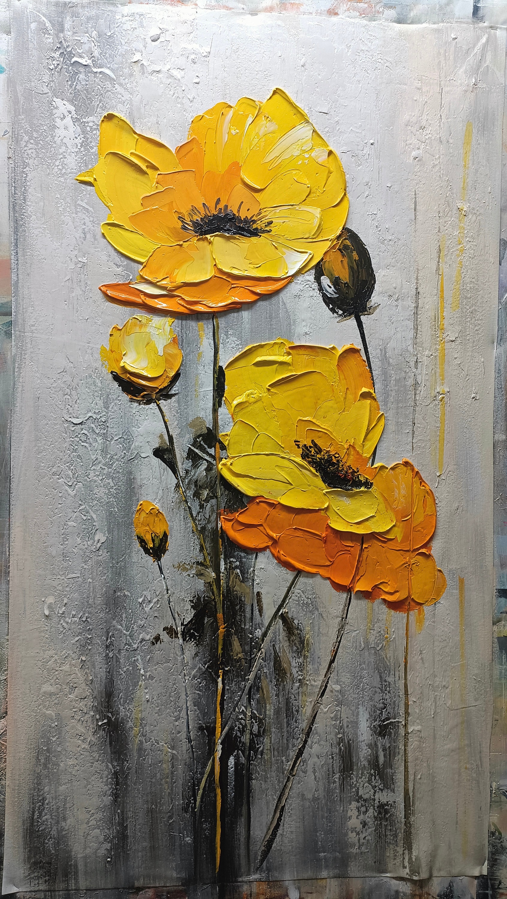 Original Custom Abstract Yellow Flowers Vertical Art Gift 3D Thick ...