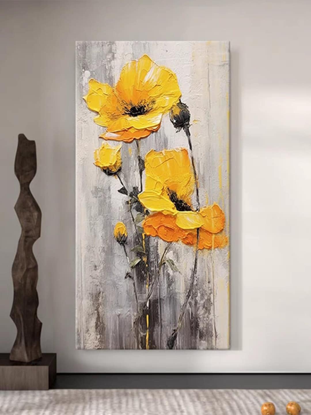 Original Custom Abstract Yellow Flowers Vertical Art Gift 3D Thick ...