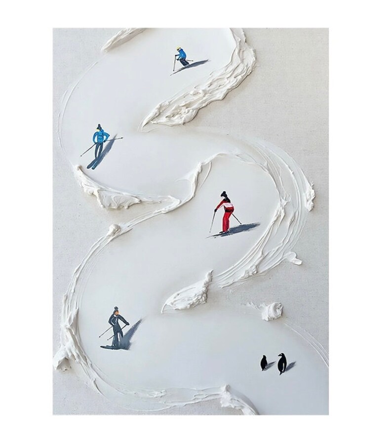 Snowy Skiing Slope With Skiers + Penguins: Abstract, Vertical, Original ...