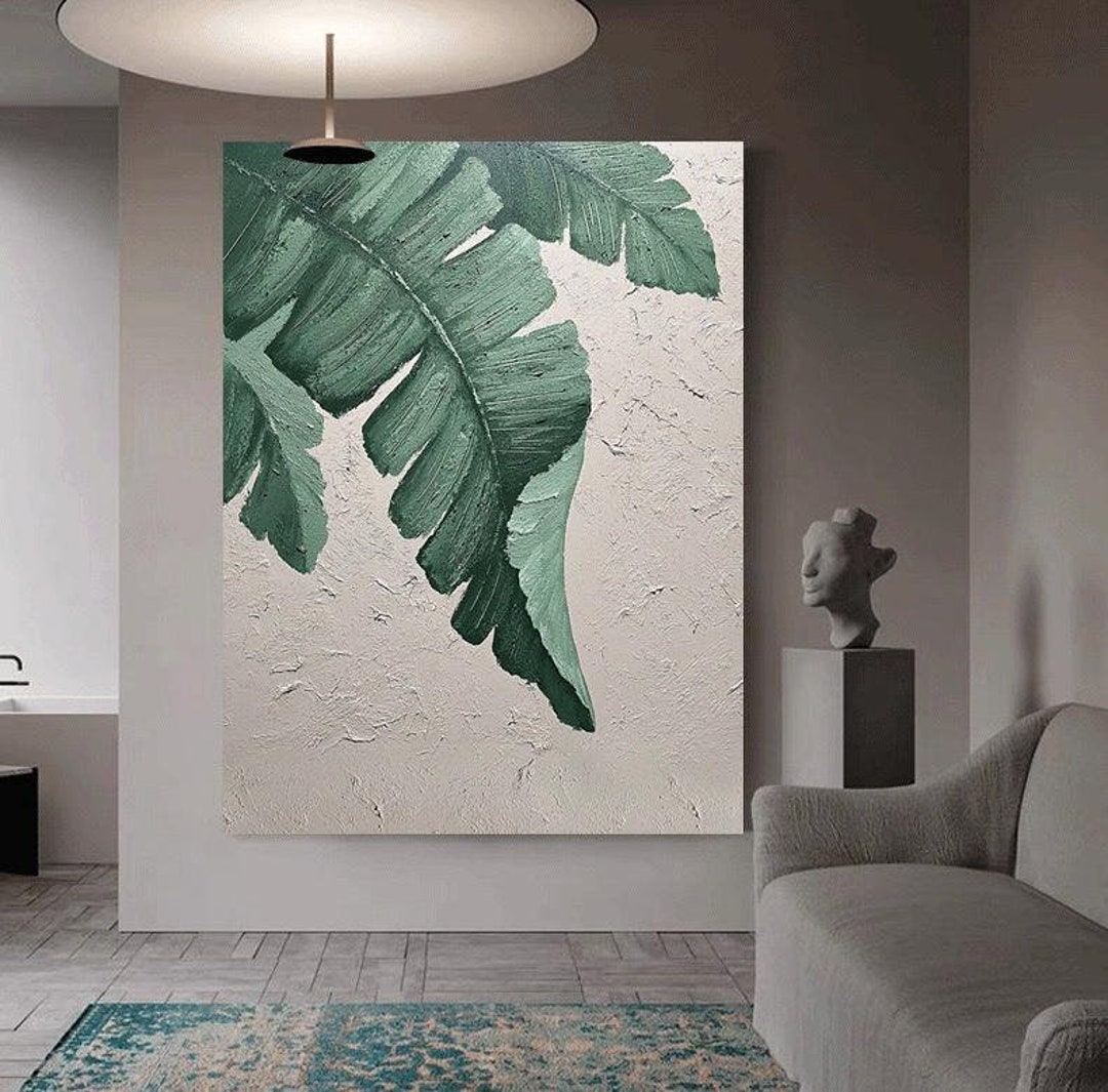Drooping Green Leaves Canvas Art, Abstract Extra Large Brushstrokes ...