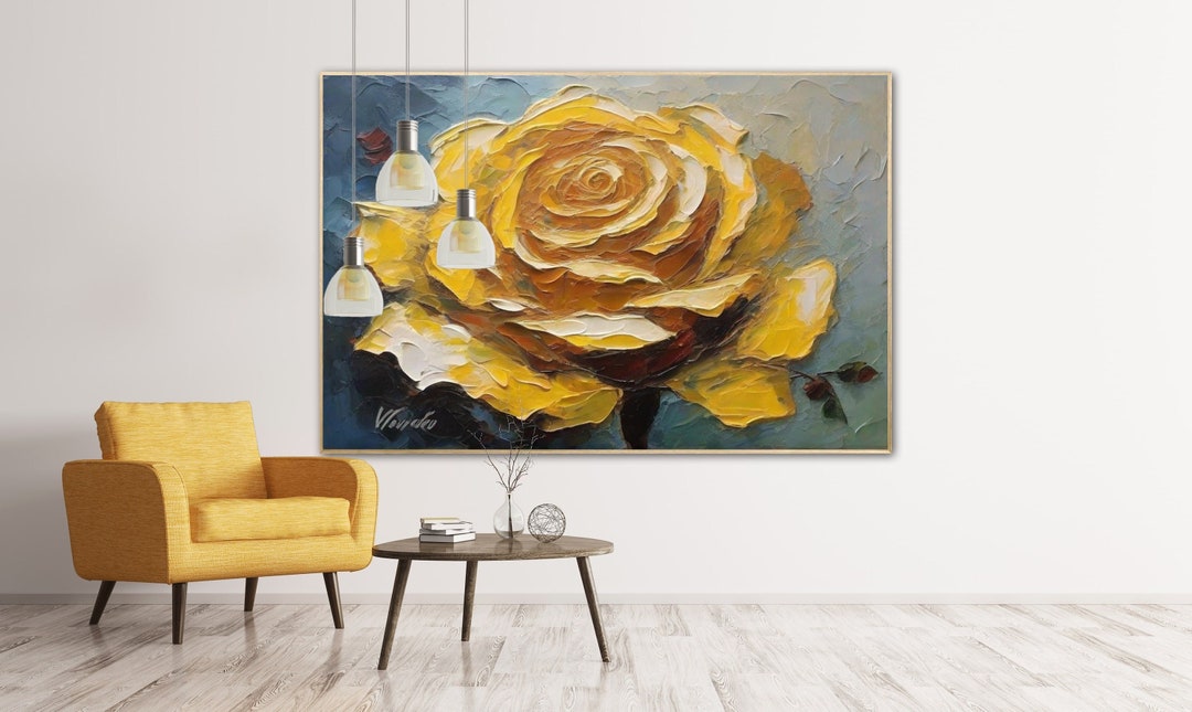 Original Yellow Bright Color Wall Art Gift,landscape Thick Texture ...