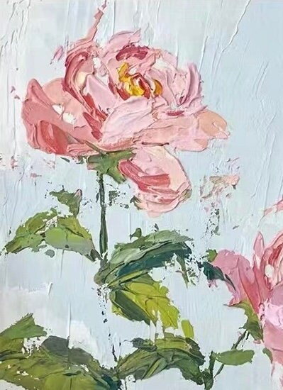 Large Pink Roses: Original Handmade Palette Knife Painting Floral Art ...
