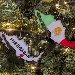 Michoacán State + Mexico Map Flag Christmas Ornaments, Mexican Ornament ...