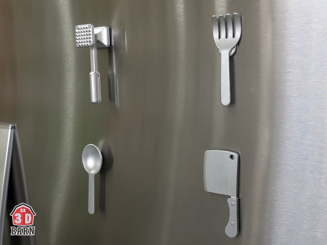 Kitchen Chef Utensils, Silver Metal Finish Fridge Magnets Collection ...