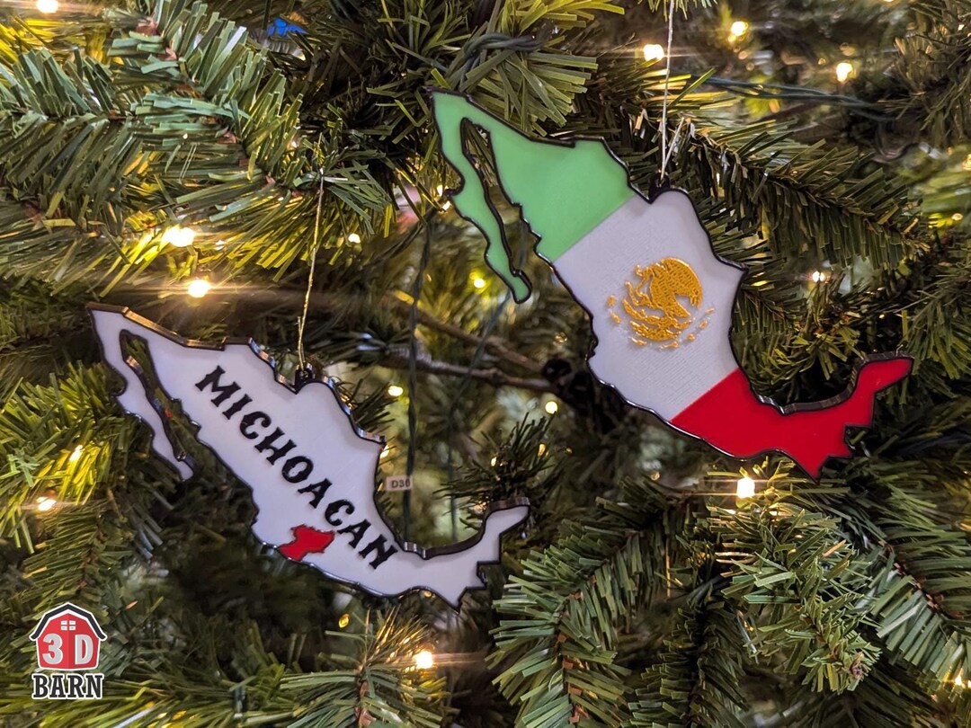 Michoacán State + Mexico Map Flag Christmas Ornaments, Mexican Ornament ...