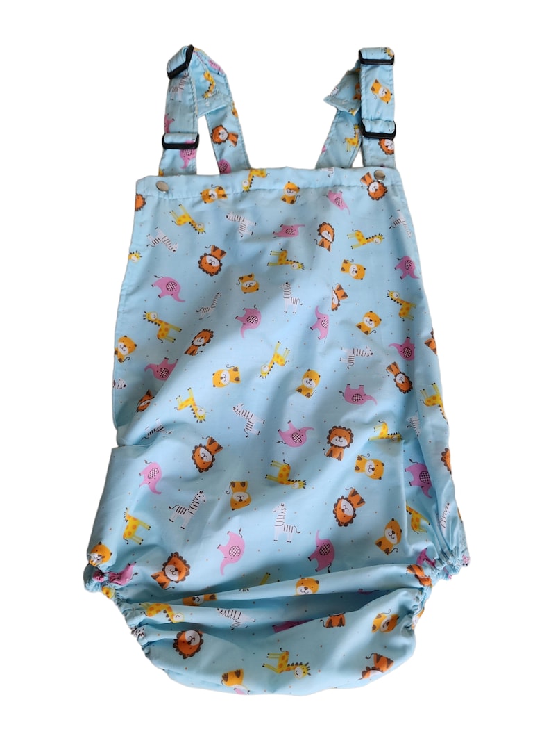 Adult Baby ROMPER, DUNGAREE, Blue Jungle Strap Sliders, Press Studs to ...