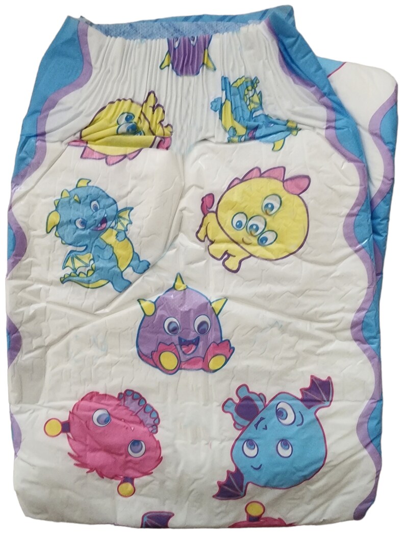 One Single Adult Baby DIAPERS. Spikey Monsters. Disposable. Two TAPES ...