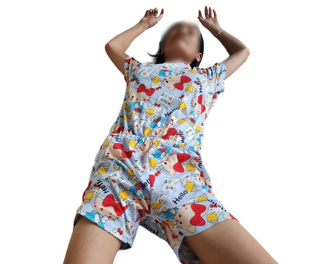 Adult Baby. Romper Shorts Onesie. Cartoon on Light Blue . Snap Opening ...