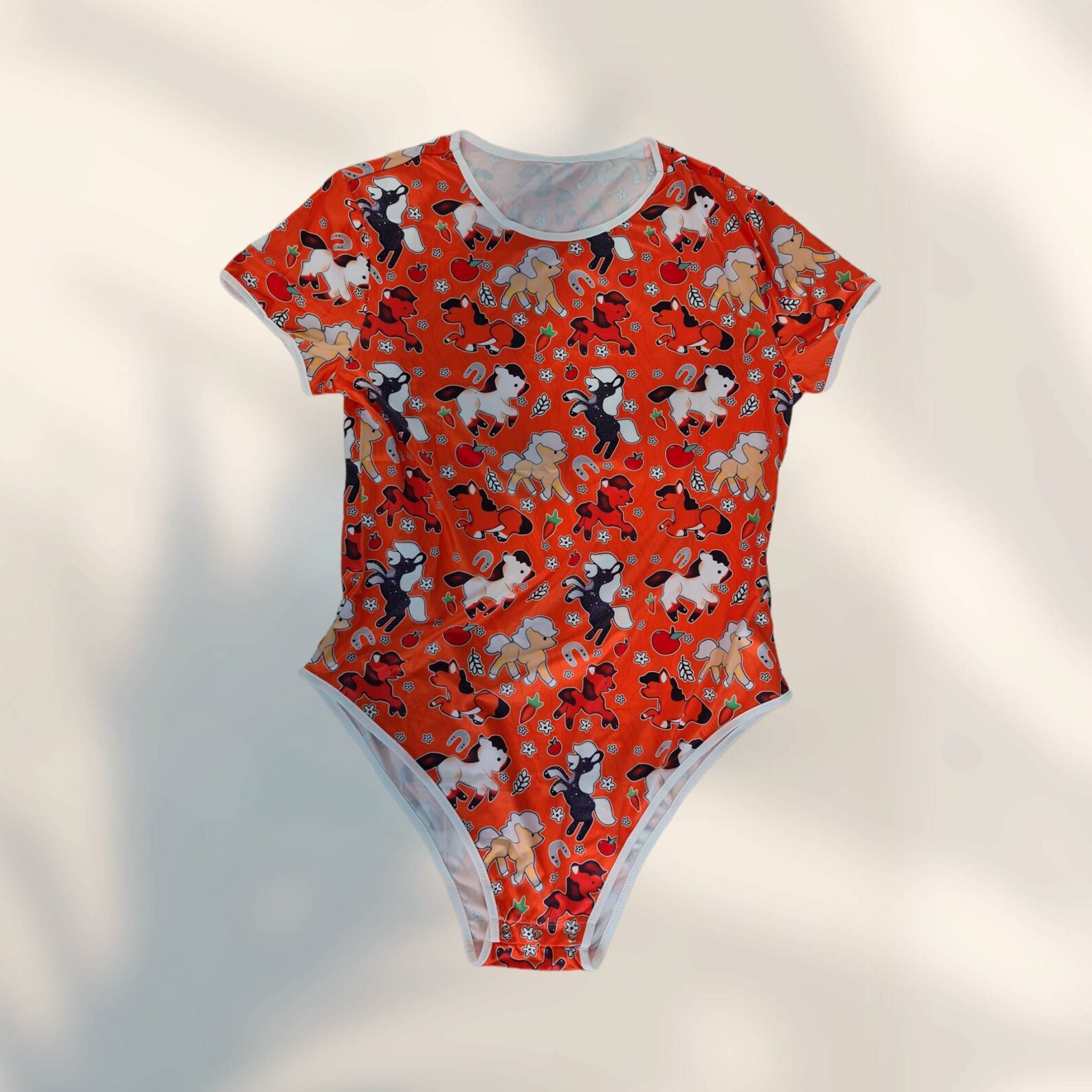 Adult Baby ONESIE, Orange Horses. Abdl, Unisex 3 X Plastic Snap Crotch ...