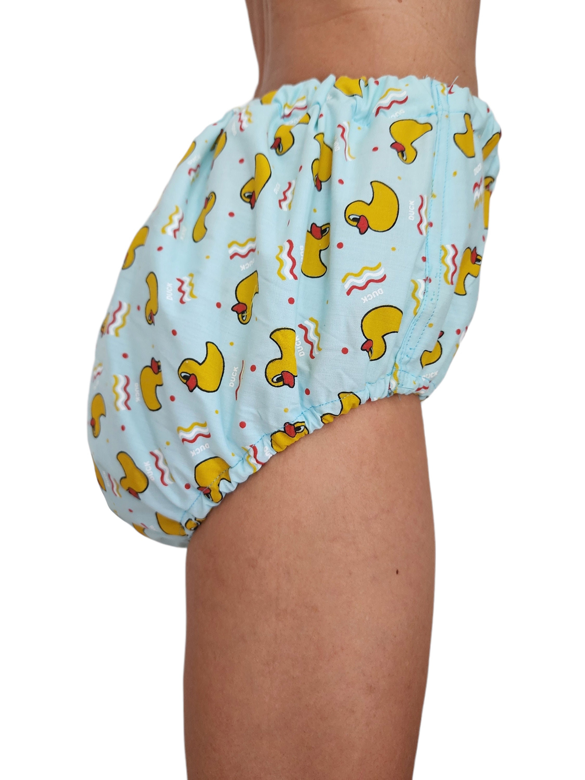 Abdl Plastic Pants Covered by Cute Cotton Cartoon Print. Turquoise With Orange Ducks. Size S, M ...