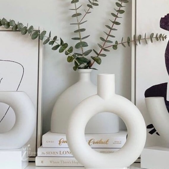 Home & Living Home Décor Elegant Set Of 2 Ceramic Doughnut Vases For ...