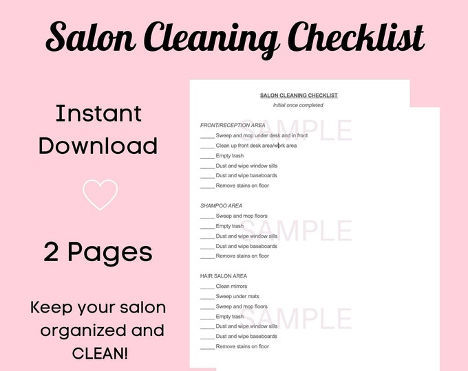 Salon Cleaning Checklist - Etsy