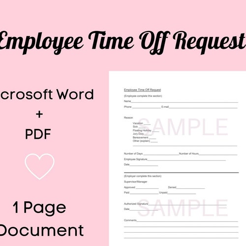 Employee Time off Request Template Vacation Request Form PTO Etsy employee-time-off-request-template-vacation-request-form-pto-etsy