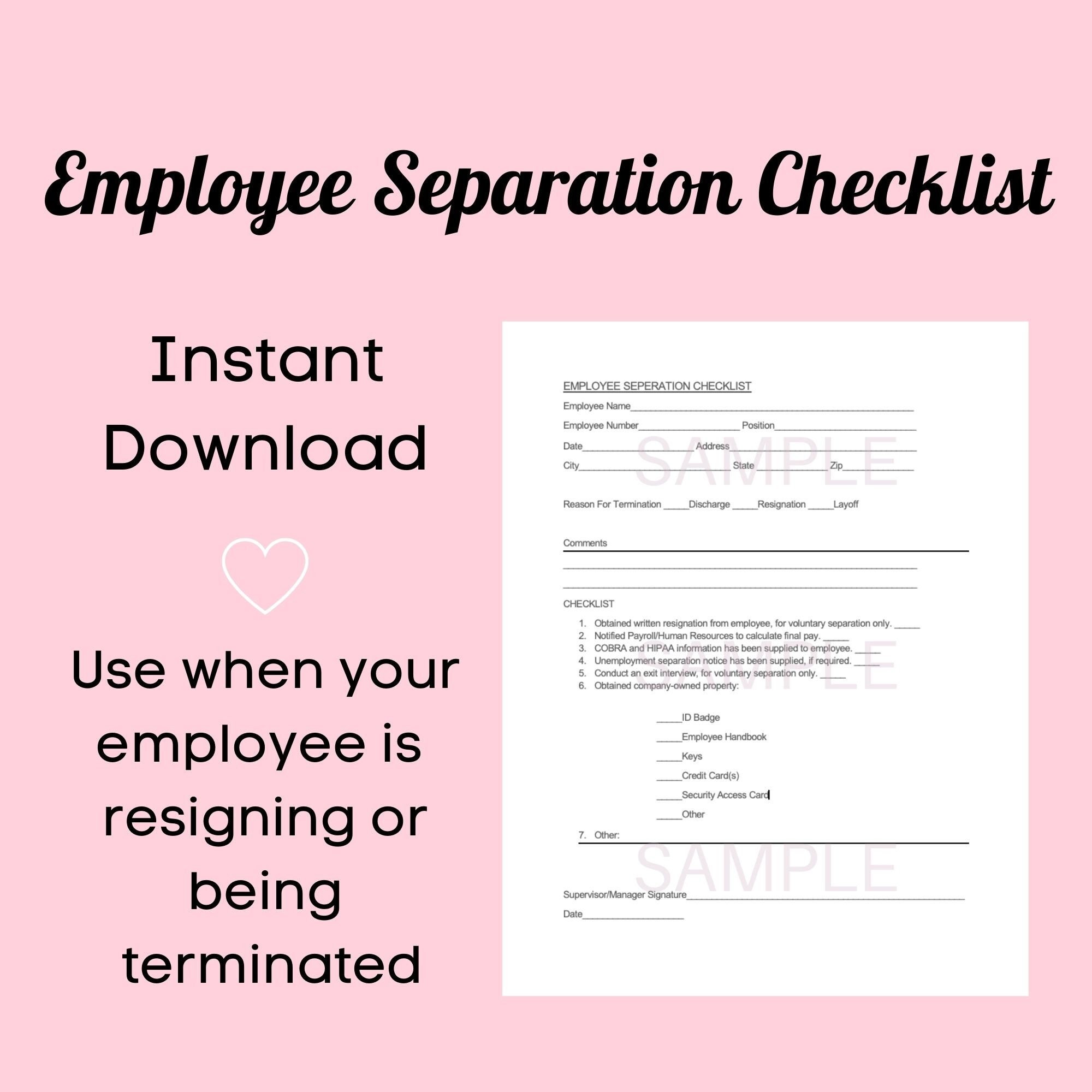Employee Separation Checklist/offboarding - Etsy