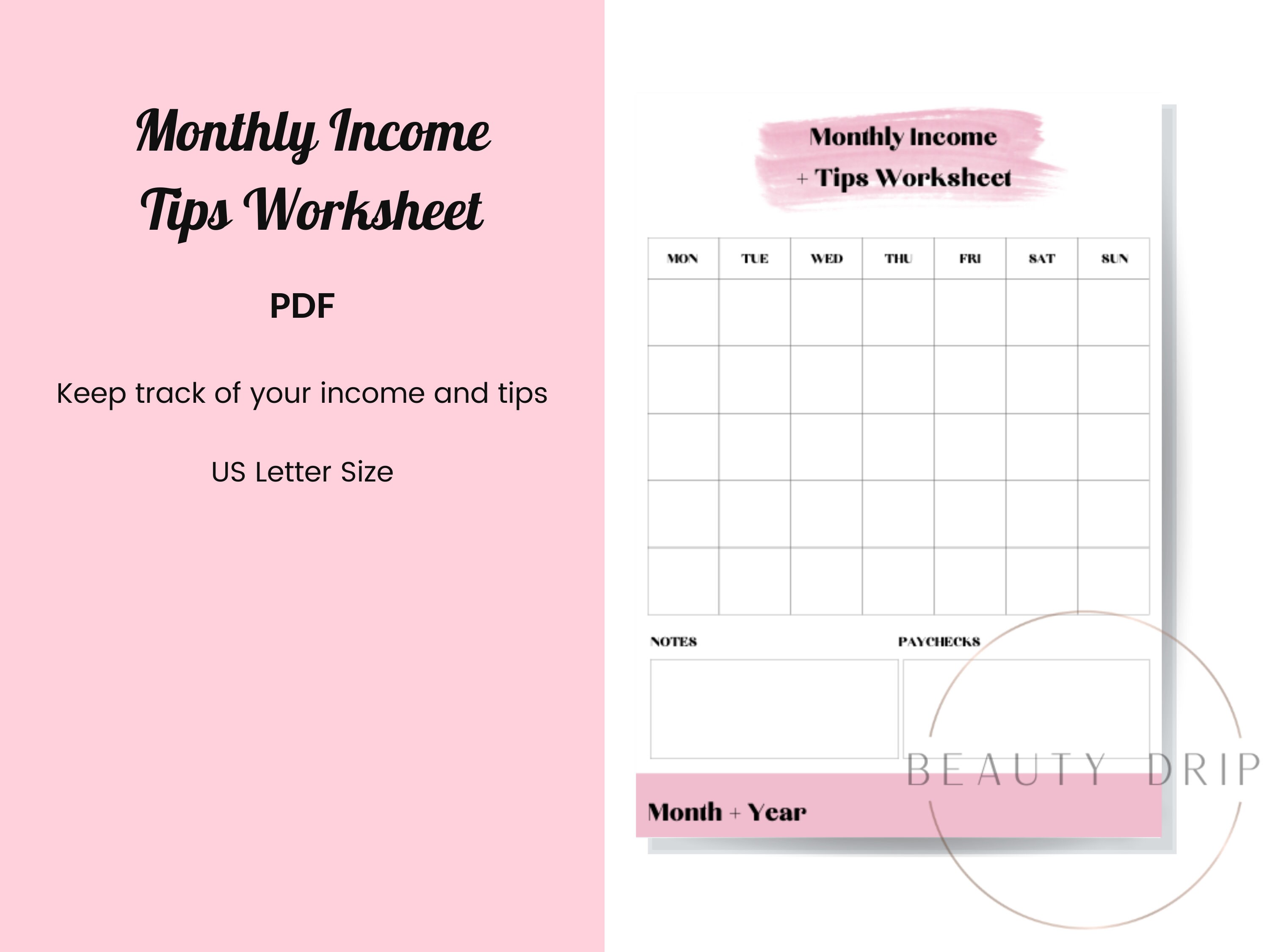 Monthly Income Tips Worksheet - Etsy