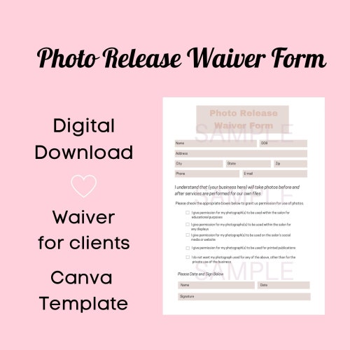 Photo or Video Release Form Photo Waiver Editable Canva - Etsy