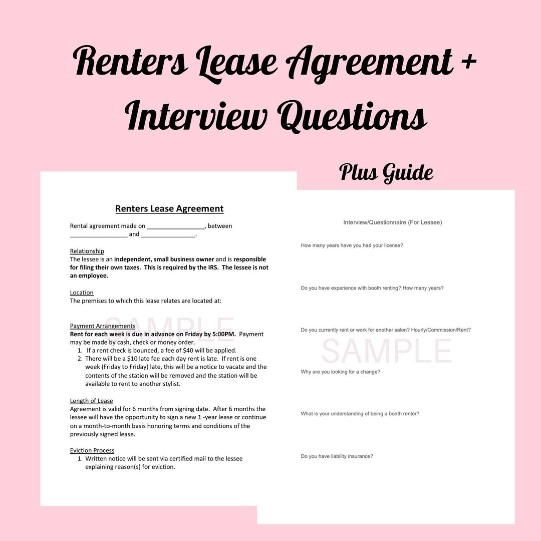 Salon Booth Rental Lease Contract Interview Questions - Etsy