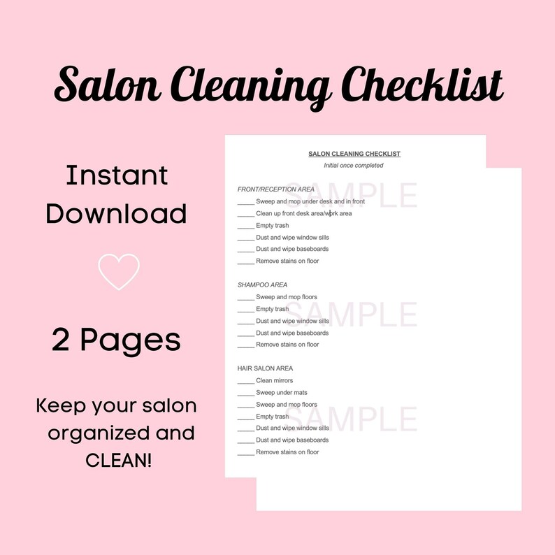 Salon Cleaning Checklist - Etsy