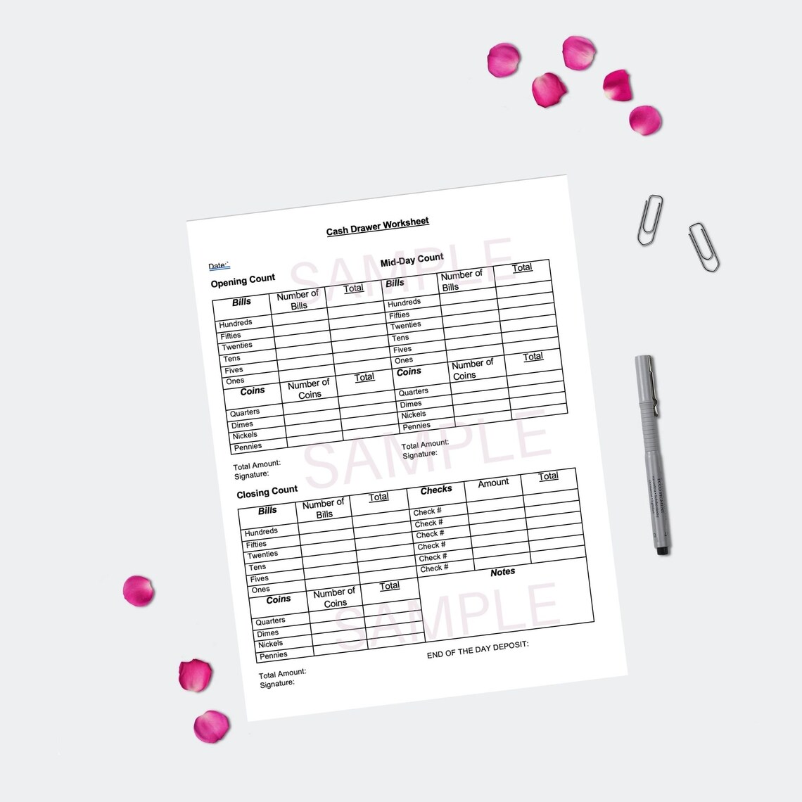 Cash Drawer Worksheet/drawer Count for Business | Etsy UK