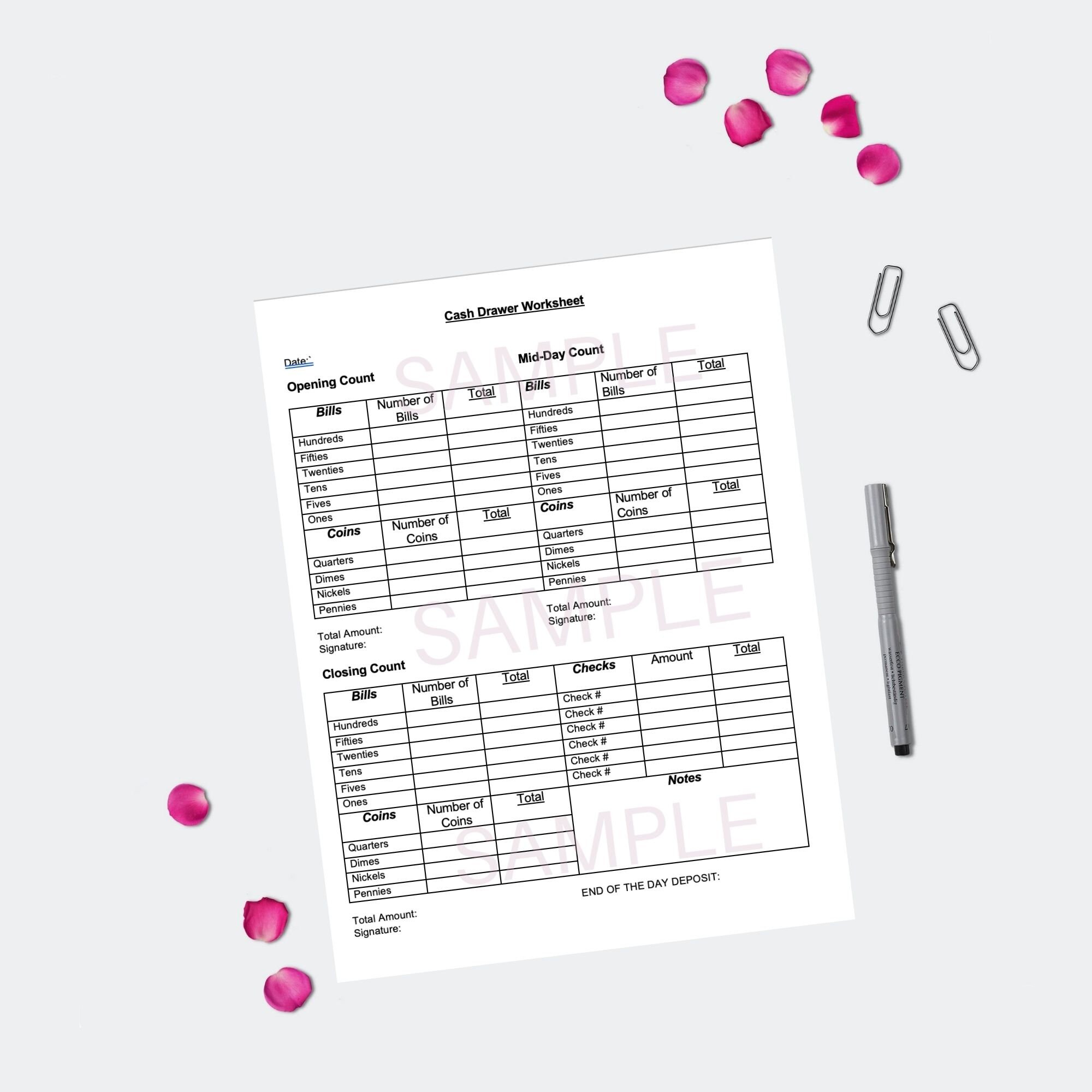Cash Drawer Worksheet/drawer Count for Business - Etsy UK