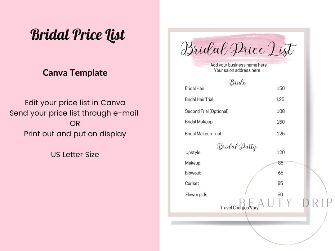 Bridal Price List - Etsy