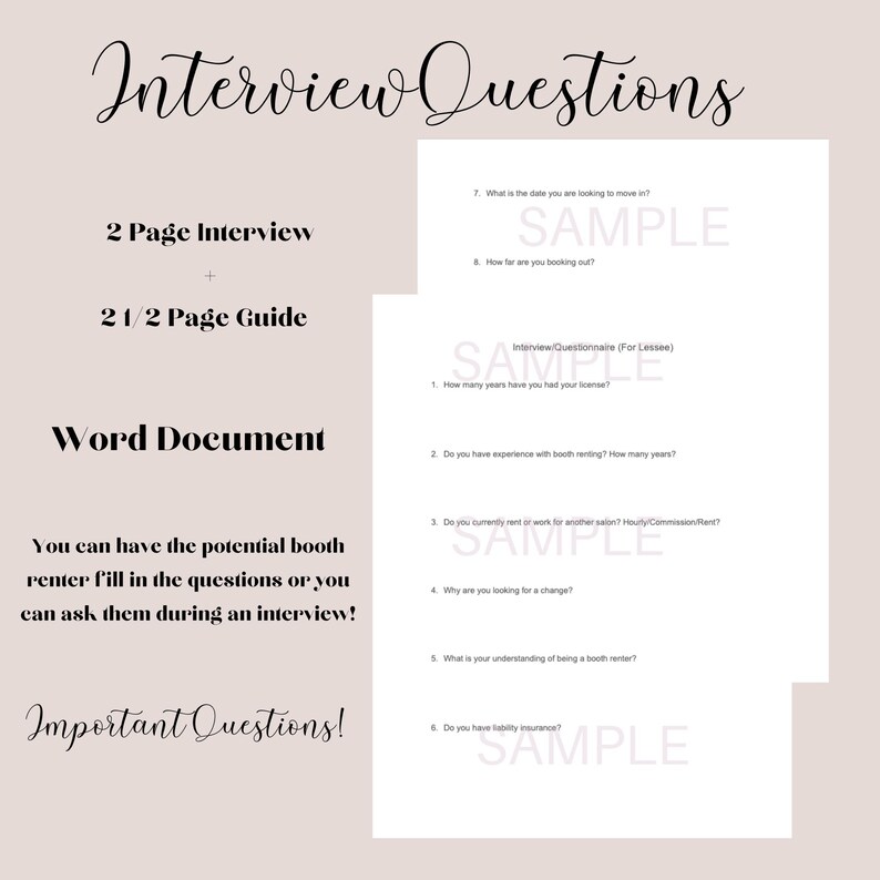 Salon Booth Rental Lease Contract Interview Questions - Etsy