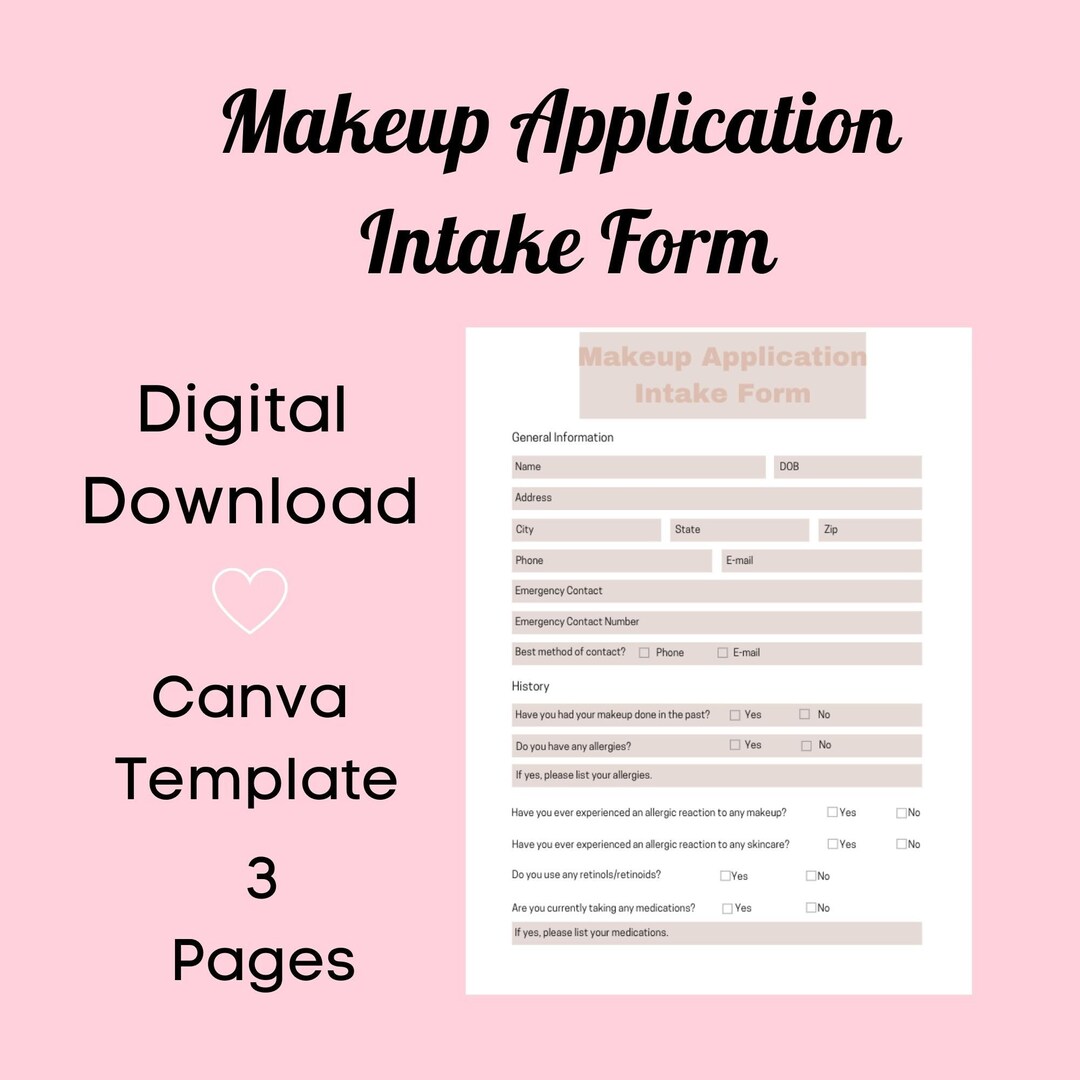 Makeup Client Intake Form for Salon/business - Etsy