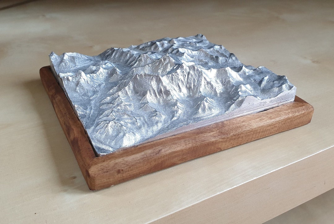 Solid Cast Aluminium Mount Everest in a Solid Sycamore Wood Frame ...