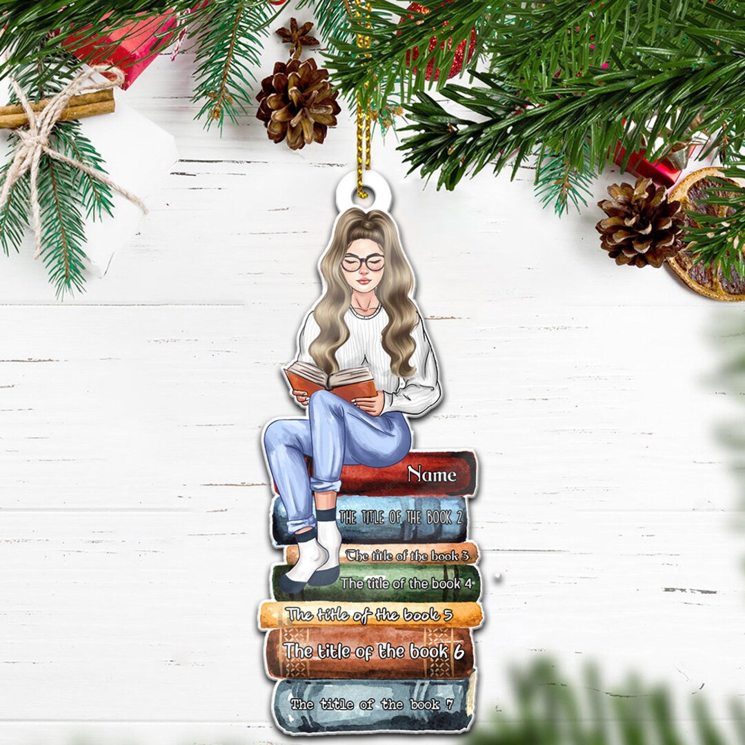 Personalized Book Lover Gift, Custom Girl Reading Book Ornament, Gift ...